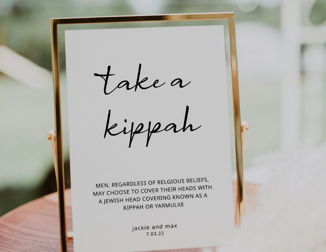 Kippot Wedding Sign Template, Customizable Yarmulke Basket Templett ...