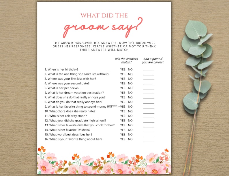 What Did the Groom Say Bridal Shower Game (instant Download) - Etsy