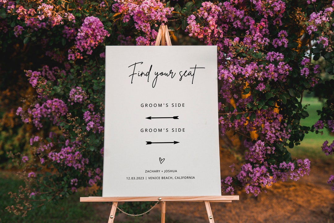 Gay Wedding Sign Template | Grooms Side Seating Sign | Brides Seating ...