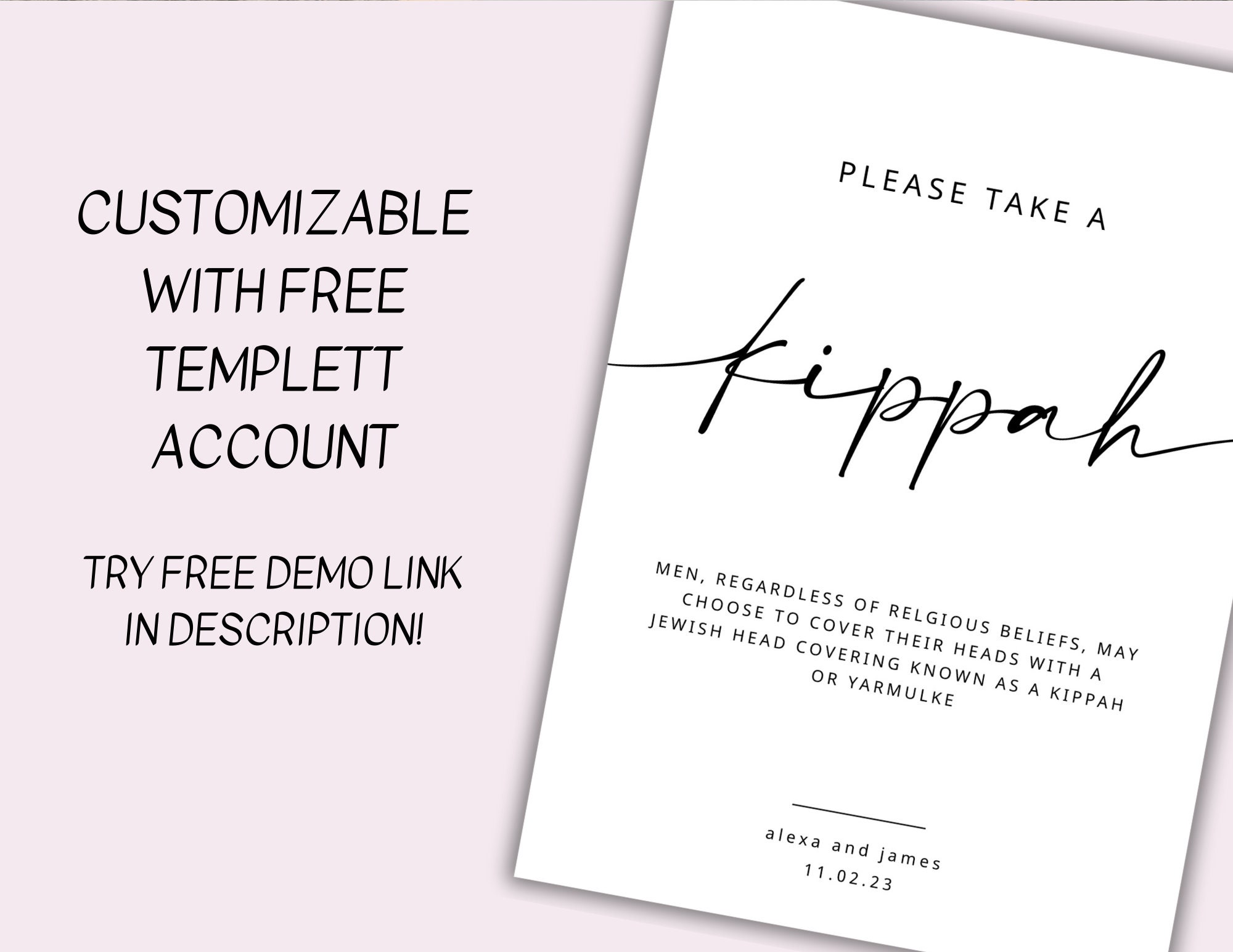 Kippot Sign Template Modern Minimalist Kippah Sign Modern Bar Mitzvah ...