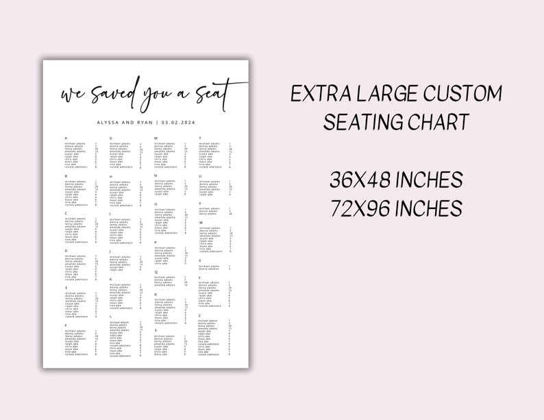Extra Large Seating Chart Template Custom Minimalist Modern Seating ...