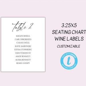 Seating Chart Wine Label | Modern Wine Label Seating Plan | Wedding ...