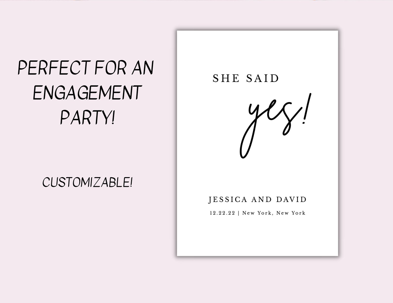 She Said Yes Engagement Sign: Modern Minimalist Bridal Shower (digital ...