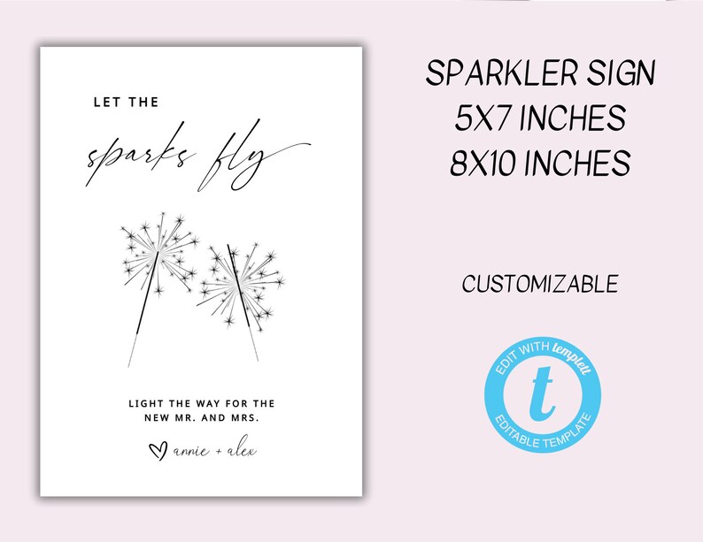 Sparklers Sign Template Let the Sparks Fly Sign Sparkler - Etsy