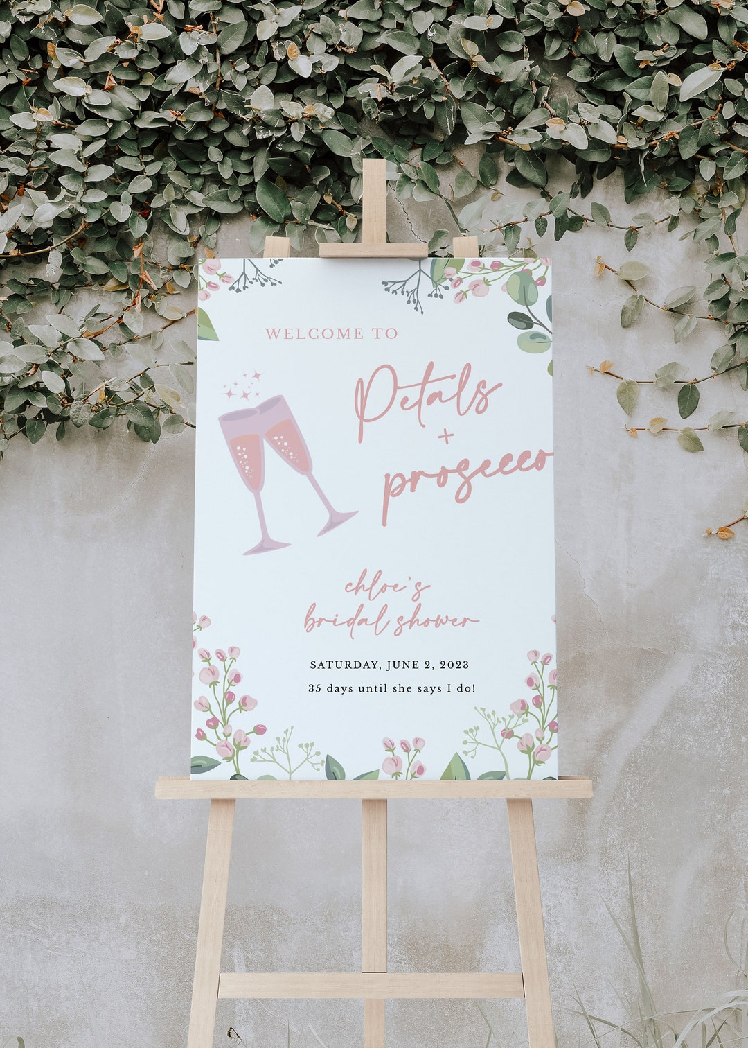 Petals and Prosecco Bridal Shower Sign | Welcome Sign | Pink Floral ...