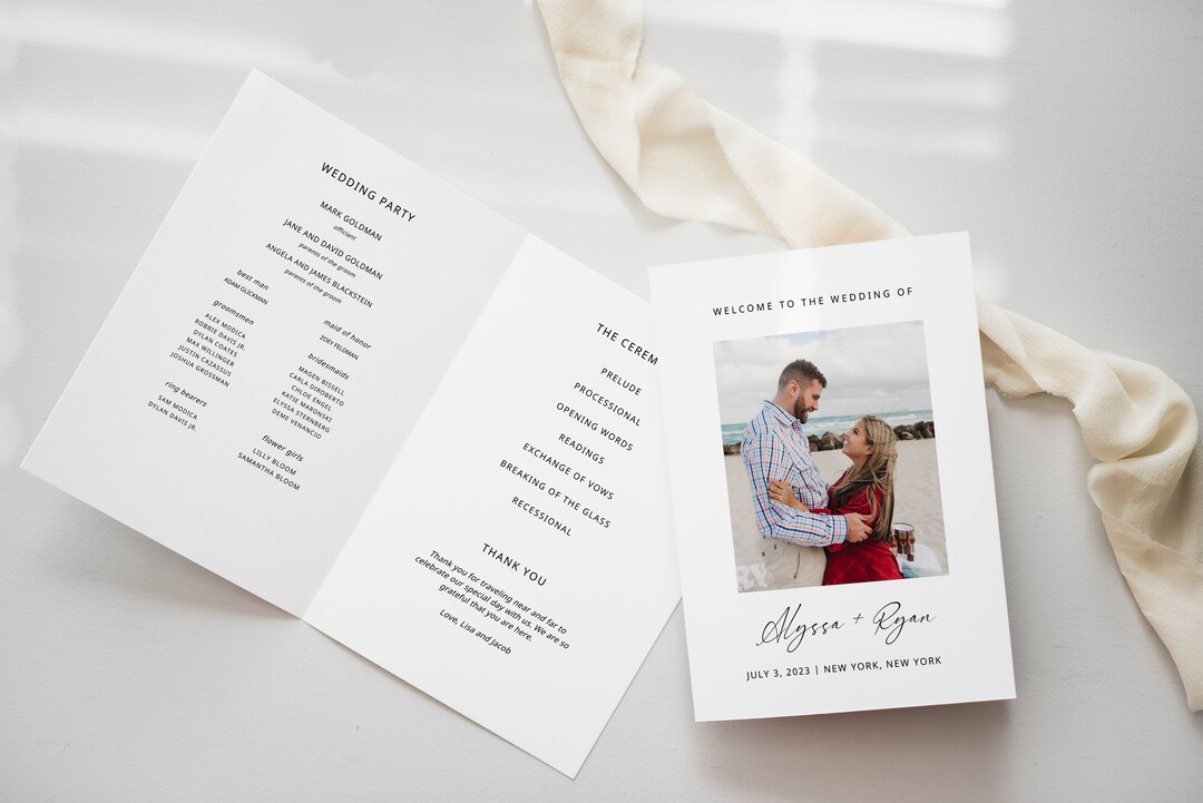Photo Wedding Program Template, Foldable Modern Wedding Program, Folded ...