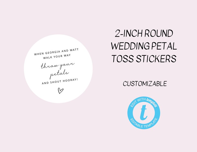 Wedding Toss Sticker Template: Personalized Petal Toss Label (digital ...