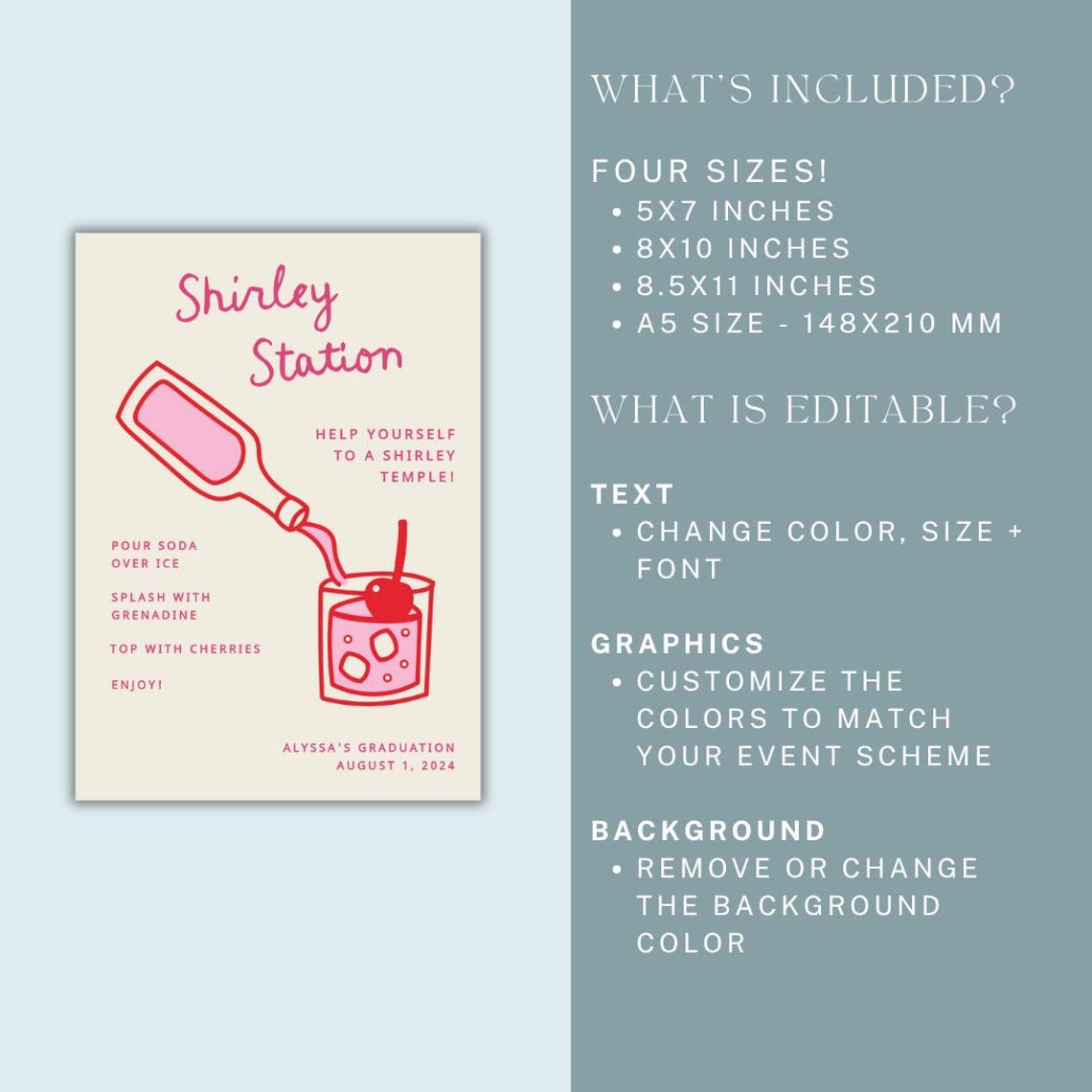Customizable Shirley Temple Bar Sign: Graduation Party Mocktail Station ...