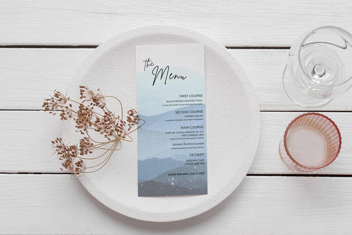 Mountain Wedding Menu Template Printable Blue Mountain Menu - Etsy