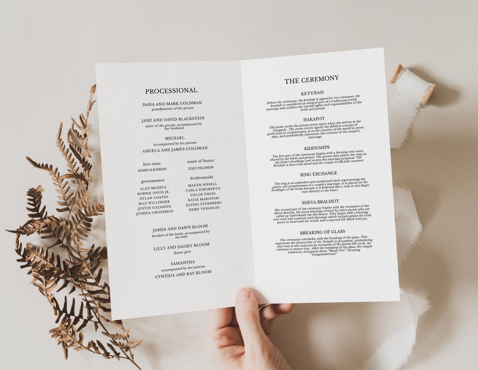 Botanical Jewish Wedding Program Template: Ceremony Guide (printable ...