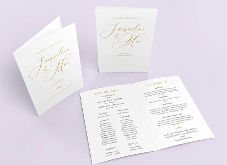Foldable Gold Wedding Program Template Bi-fold Ceremony - Etsy