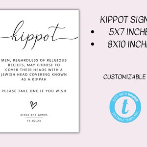 Modern Minimalist Kippah Sign Template: Jewish Wedding Decor (printable ...