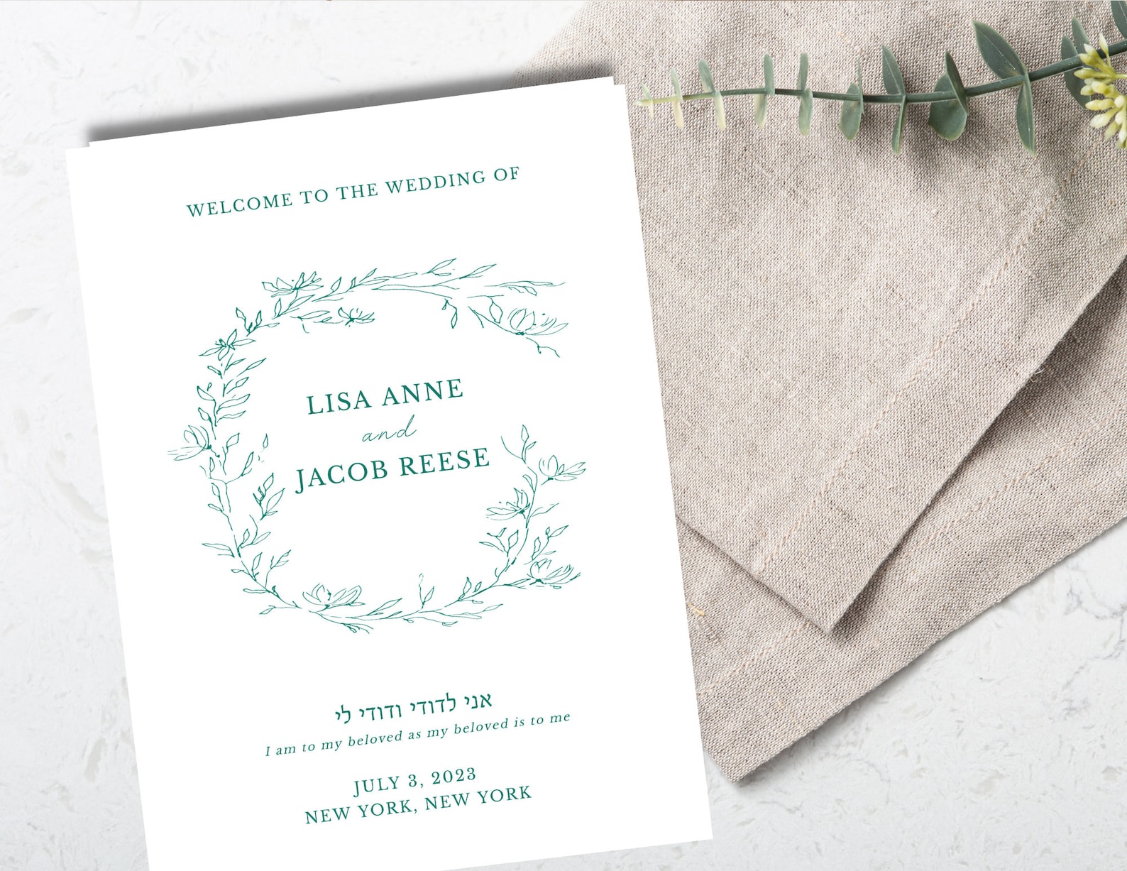 Jewish Wedding Program Greenery Template, Jewish Wedding Ceremony ...