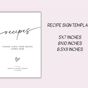 Recipe Card Sign Template | Modern Printable Recipe Card Sign | Boho ...