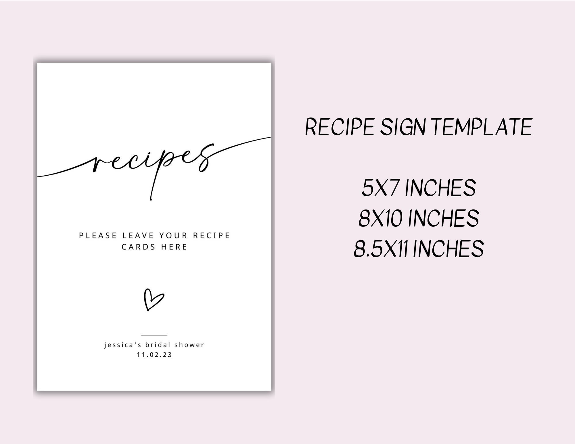Recipe Card Sign Template Modern Printable Recipe Card Sign - Etsy