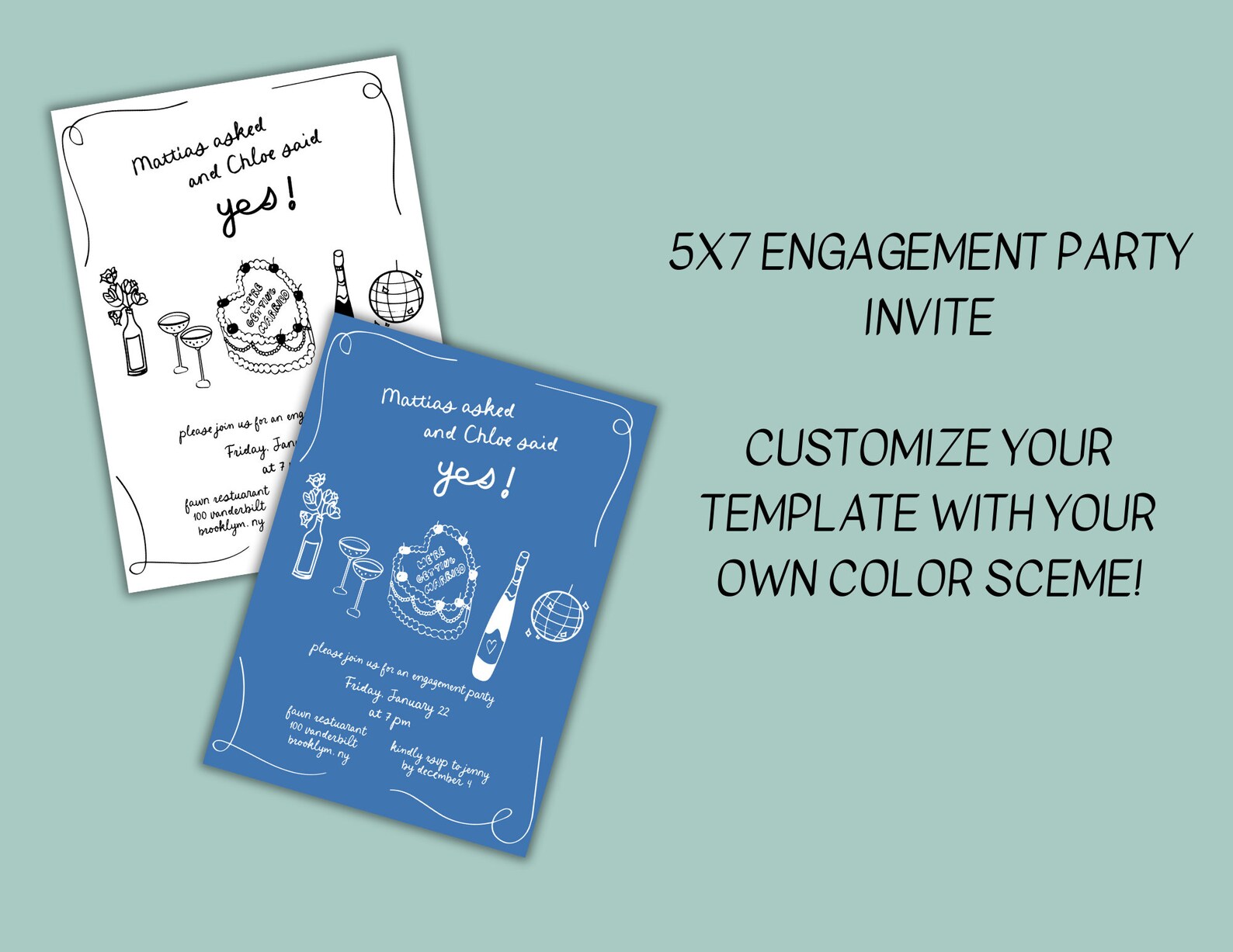 Hand Drawn Engagement Party Invitation Template, Whimsical Scribble Illustrations, Engagement ...