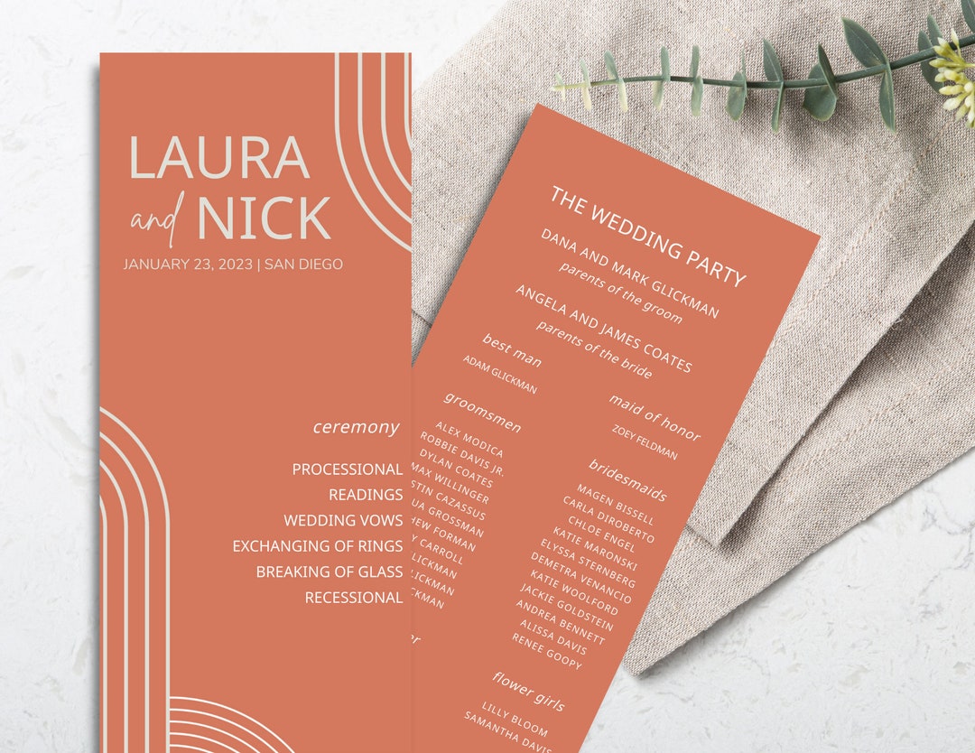 Terracotta Geometric Wedding Program | Modern Order of Service ...