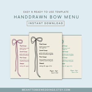 Handdrawn Bow Wedding Menu Template: Elegant Rehearsal Dinner (digital ...
