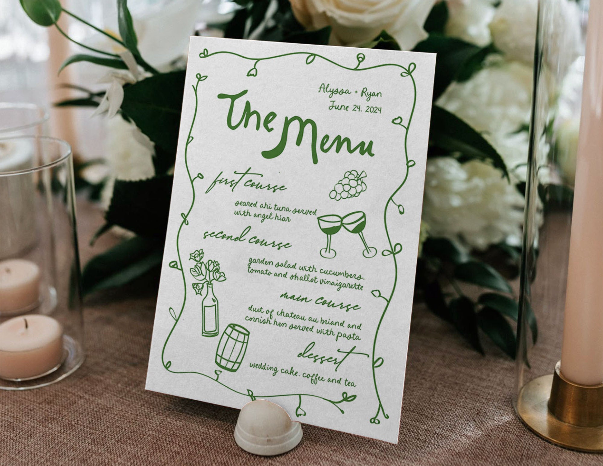 Hand Drawn Wedding Menu Template: Whimsical Scribble Design (instant ...