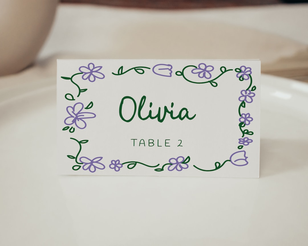 Handdrawn Flower Table Name Cards | Whimisical Illustrations | Wedding ...