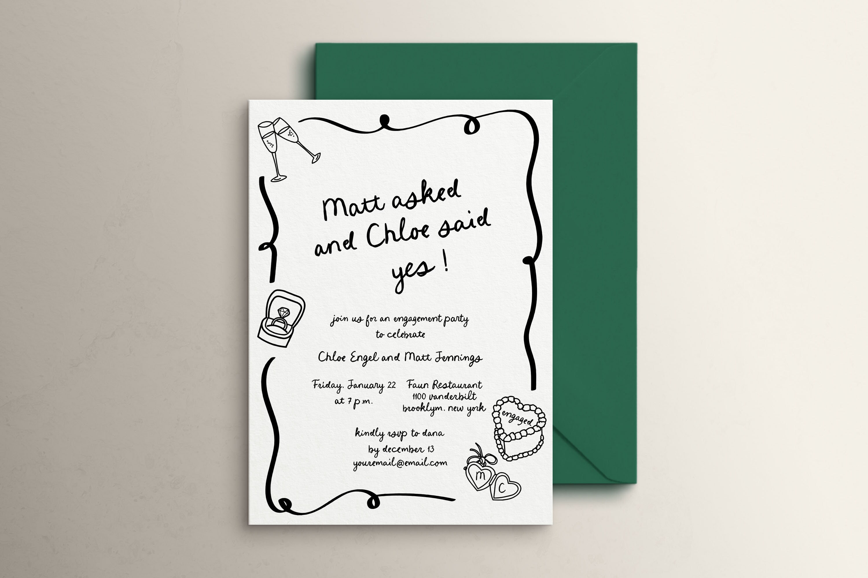 Hand-drawn Engagement Party Invitation Template: Whimsical Scribble ...