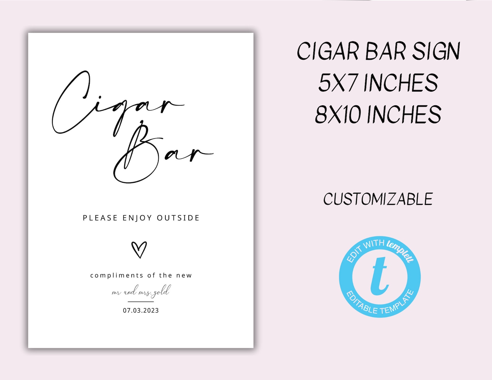 Cigar Bar Sign Template | Cigar Favor Sign | Personalized Cigar Bar ...