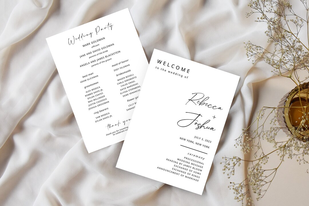 5x7 Elegant Wedding Ceremony Program | Printable Wedding Program ...