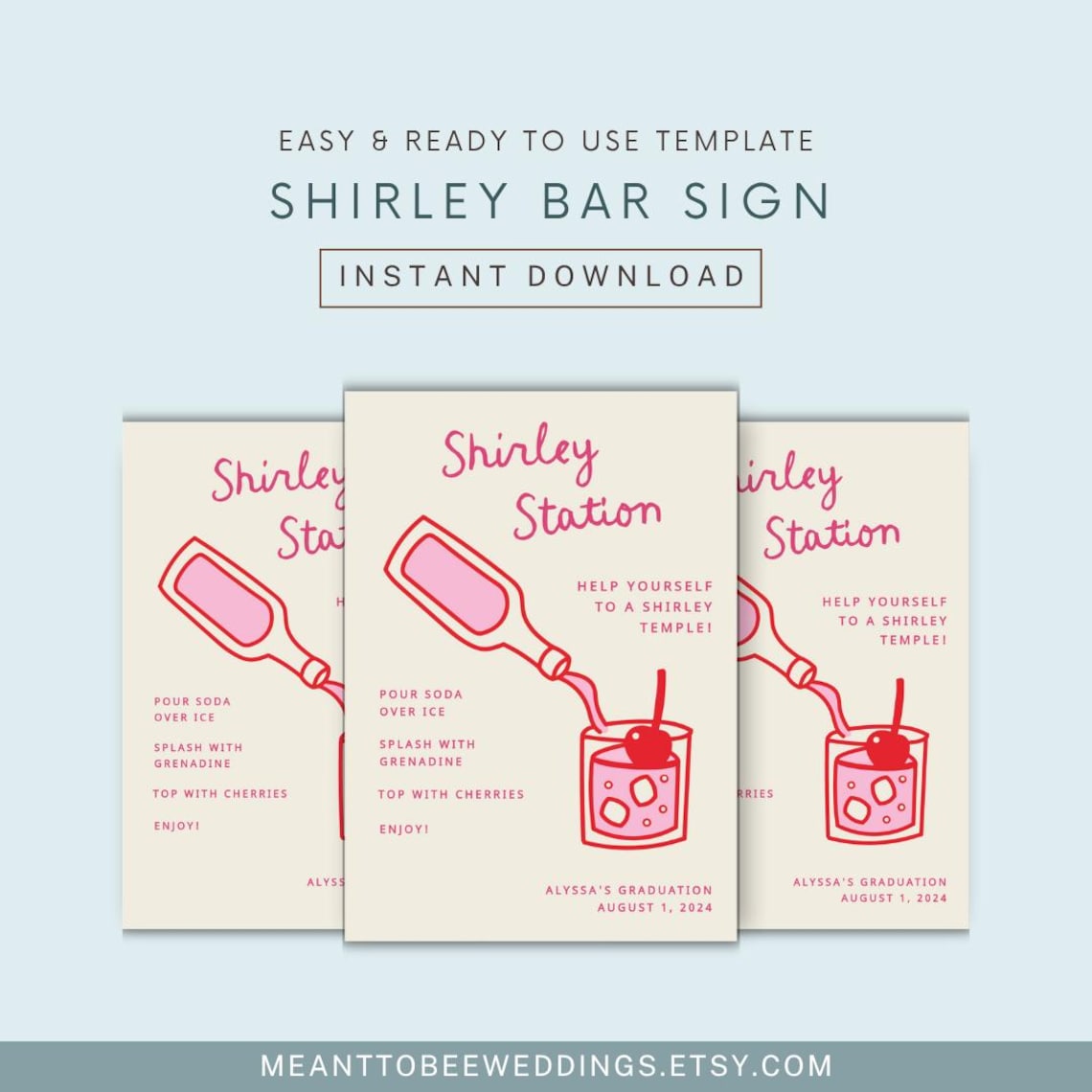 Customizable Shirley Temple Bar Sign: Graduation Party Mocktail Station ...