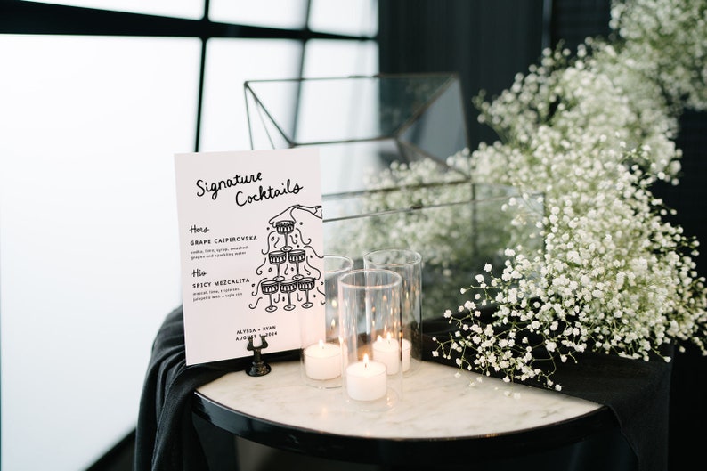 Hand Drawn Signature Drinks Sign Template Scribble Illustrated Wedding ...