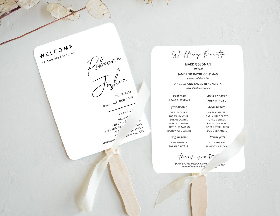 Wedding Program Fan Template | Fans for Guests | Printable Wedding Hand ...