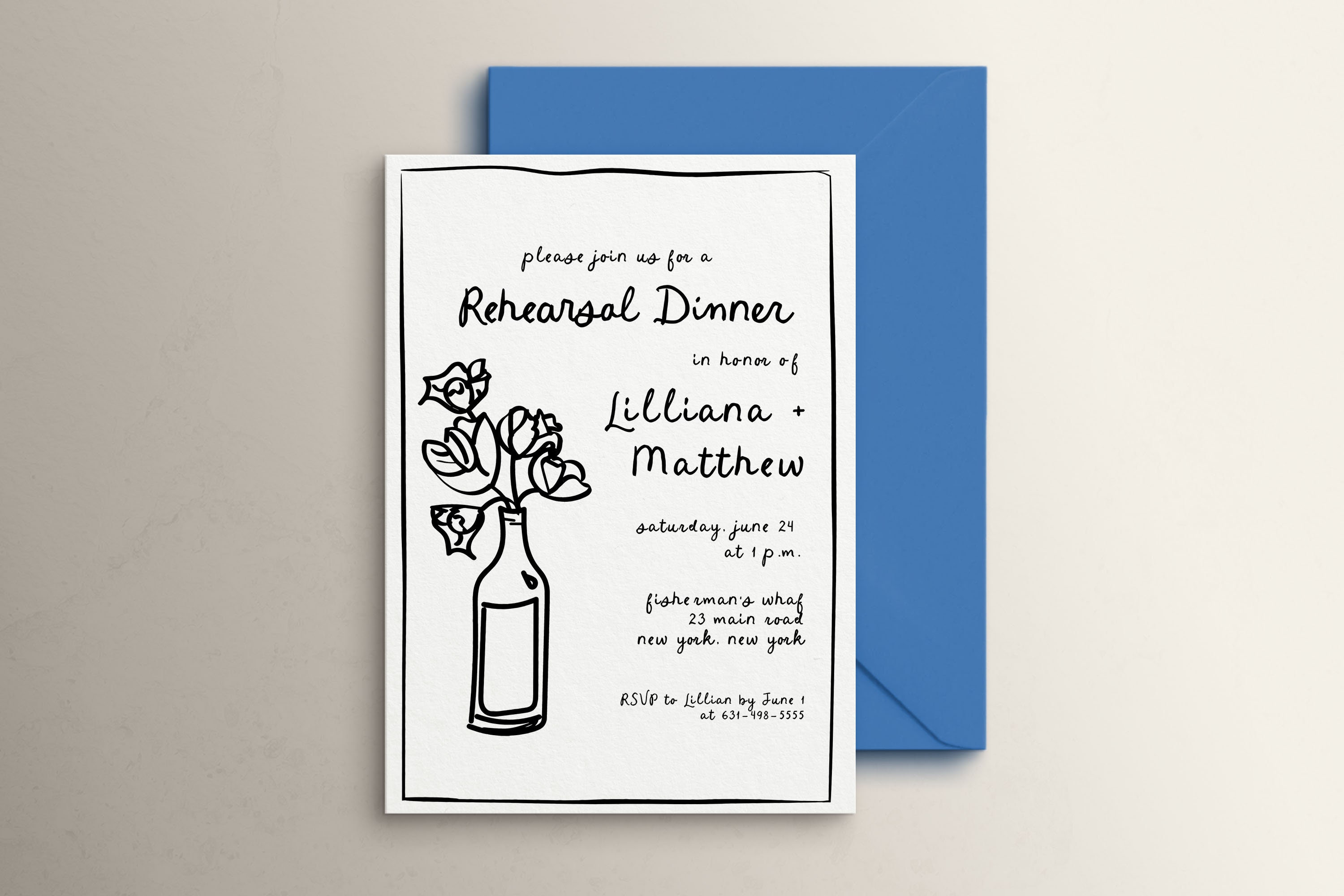 Whimsical Rehearsal Dinner Invite Template, Hand Drawn Scribble ...