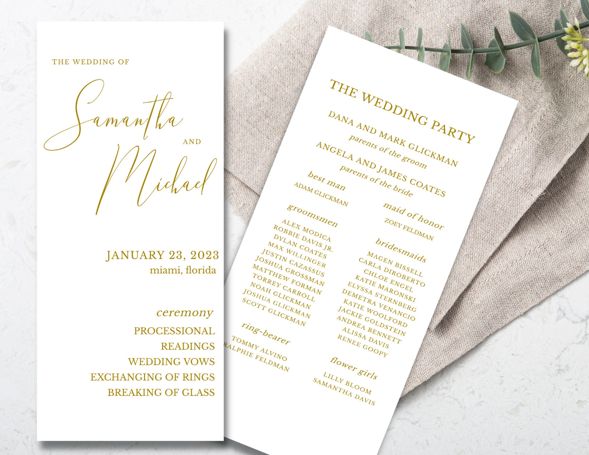Gold Wedding Program Template, Modern Script Gold, Long Ceremony ...