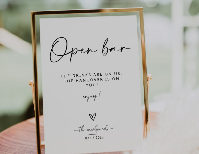 Open Bar Wedding Sign Template Drinks Are On Us Hangover Is On You Sign