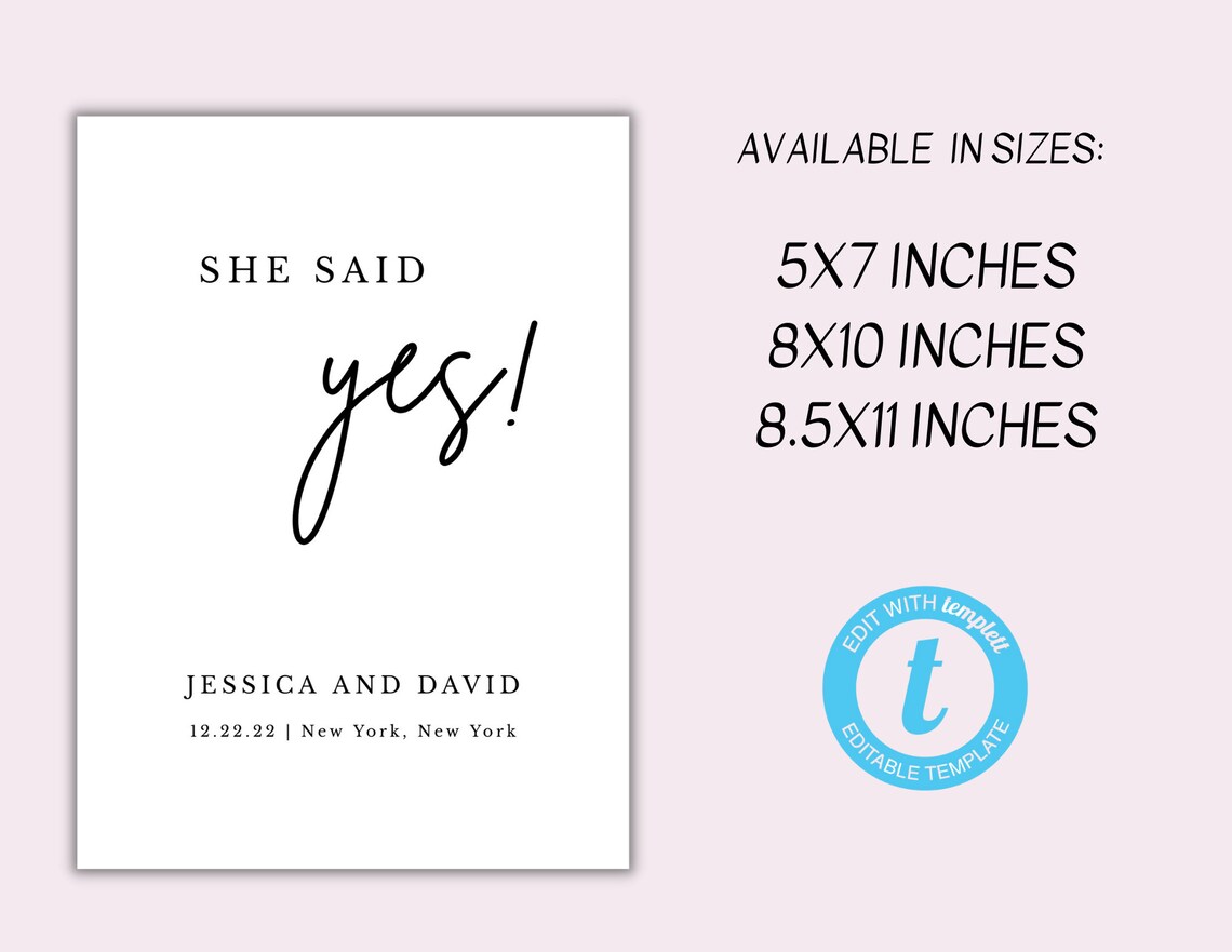 She Said Yes Engagement Sign: Modern Minimalist Bridal Shower (digital ...