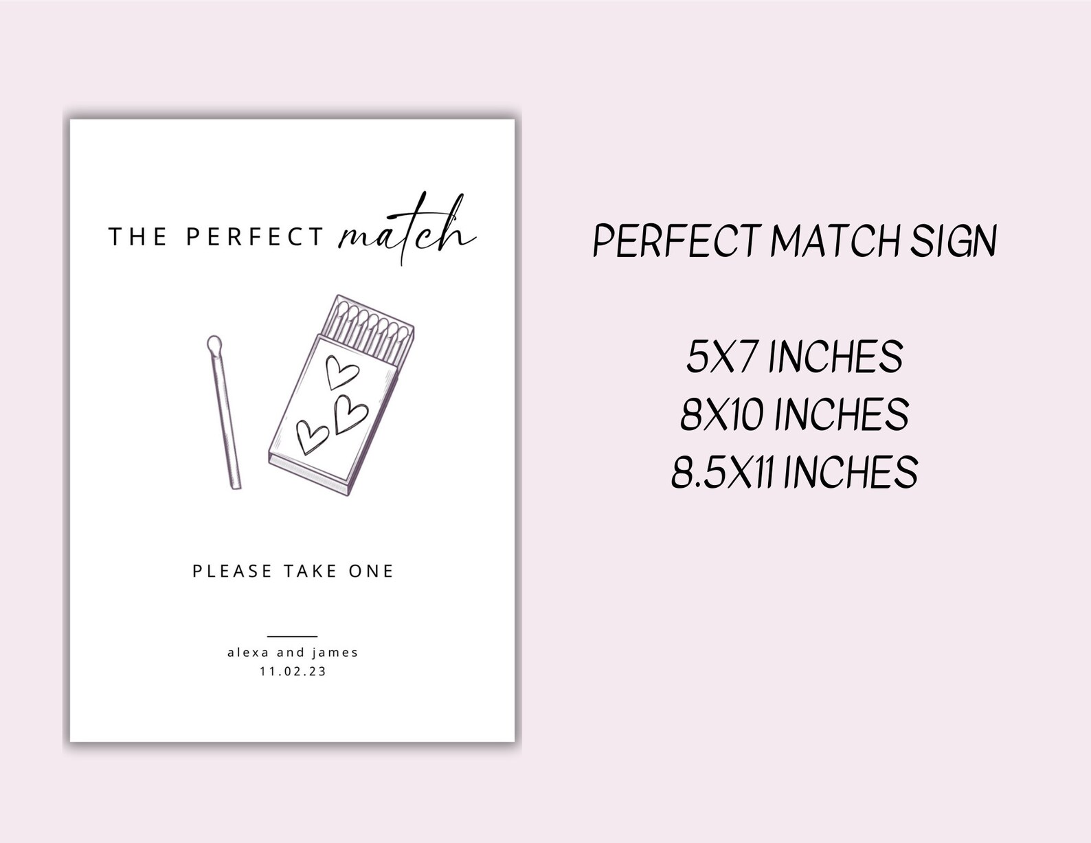 Personalized Wedding Matches Sign Template: Minimalist Matchbox Favor ...