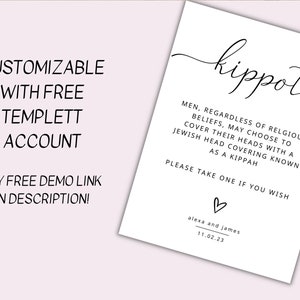 Modern Minimalist Kippah Sign Template: Jewish Wedding Decor (printable ...