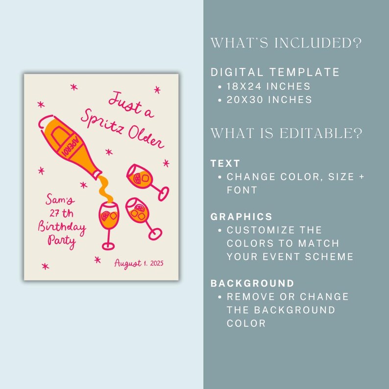 Aperol Spritz Birthday Sign Template: Hand-drawn Cocktail Party Decor ...