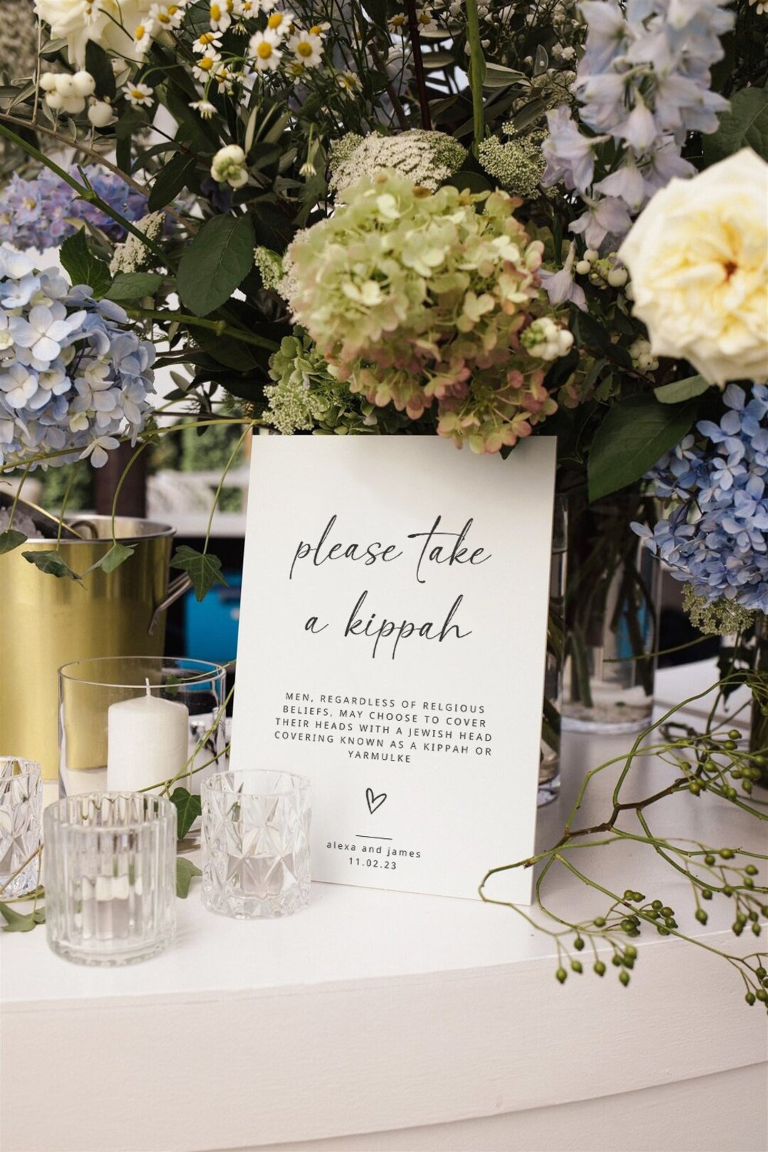 Minimalist Wedding Kippah Sign Template: Modern Yarmulke Basket (DIY ...