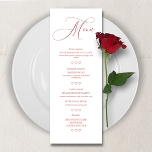 Valentine's Day Menu Template, Print at Home Galantine's Menu, 4.25x11 ...