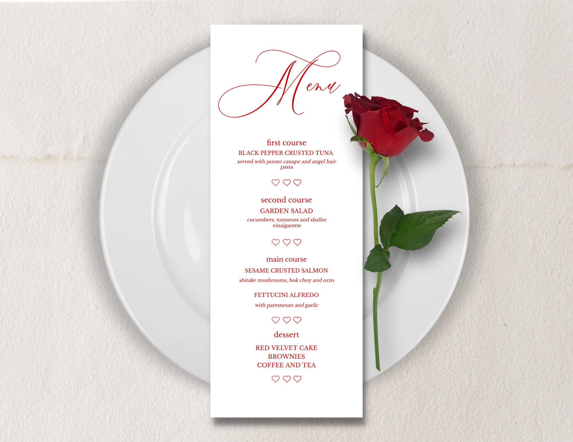Valentine's Day Menu Template, Print at Home Galantine's Menu, 4.25x11 ...