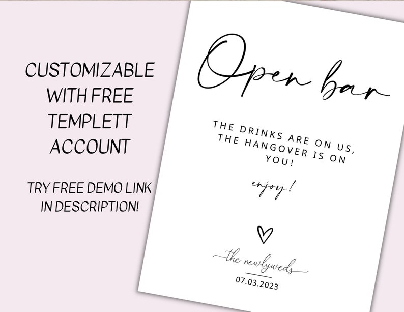 Open Bar Wedding Sign Template Drinks Are On Us Hangover Is On You Sign