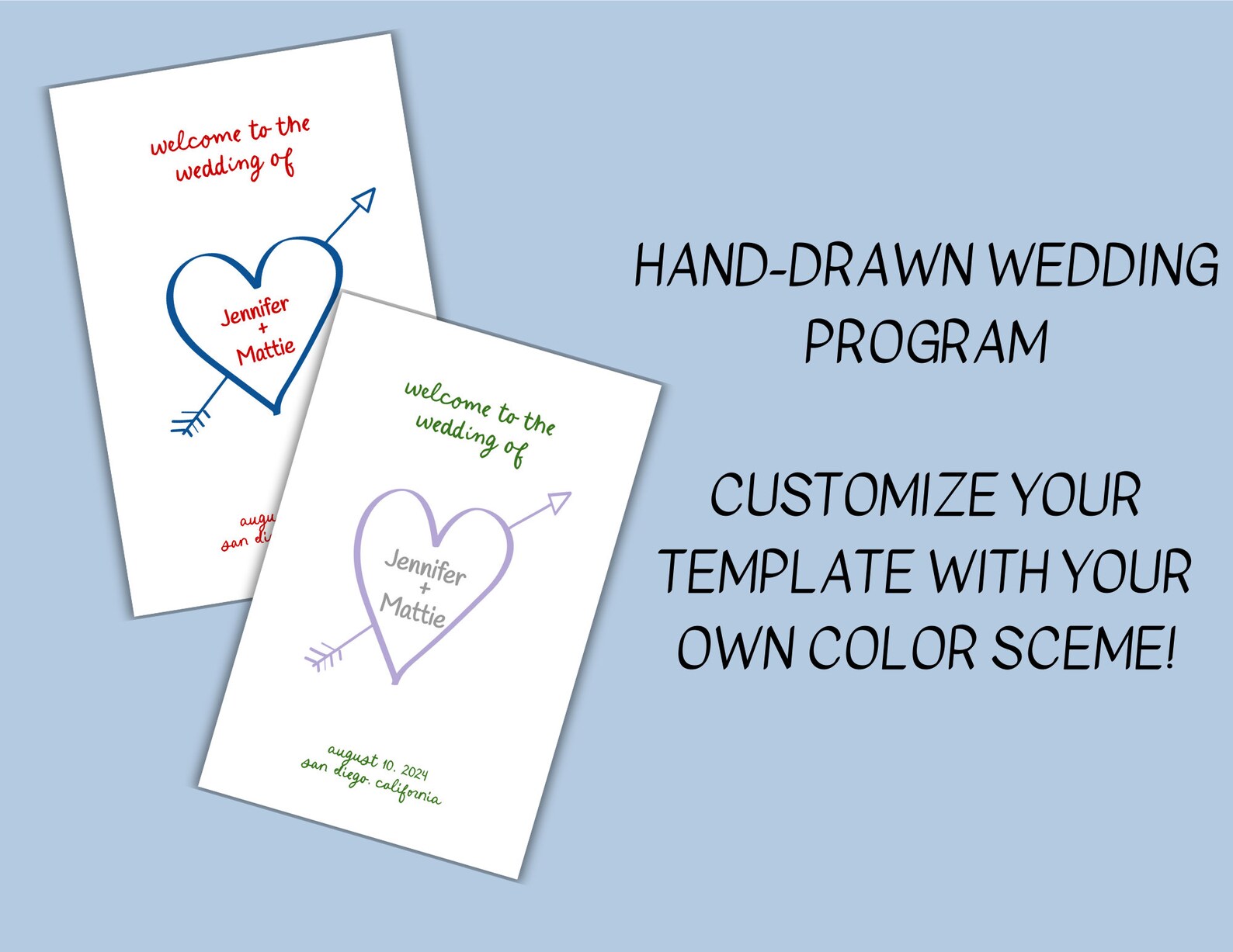 Hand-drawn Wedding Program Template, French Inspired Wedding Timeline, Illustrated Program ...