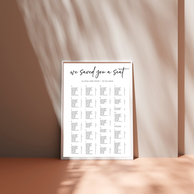 Extra Large Seating Chart Template Custom Minimalist Modern Seating ...