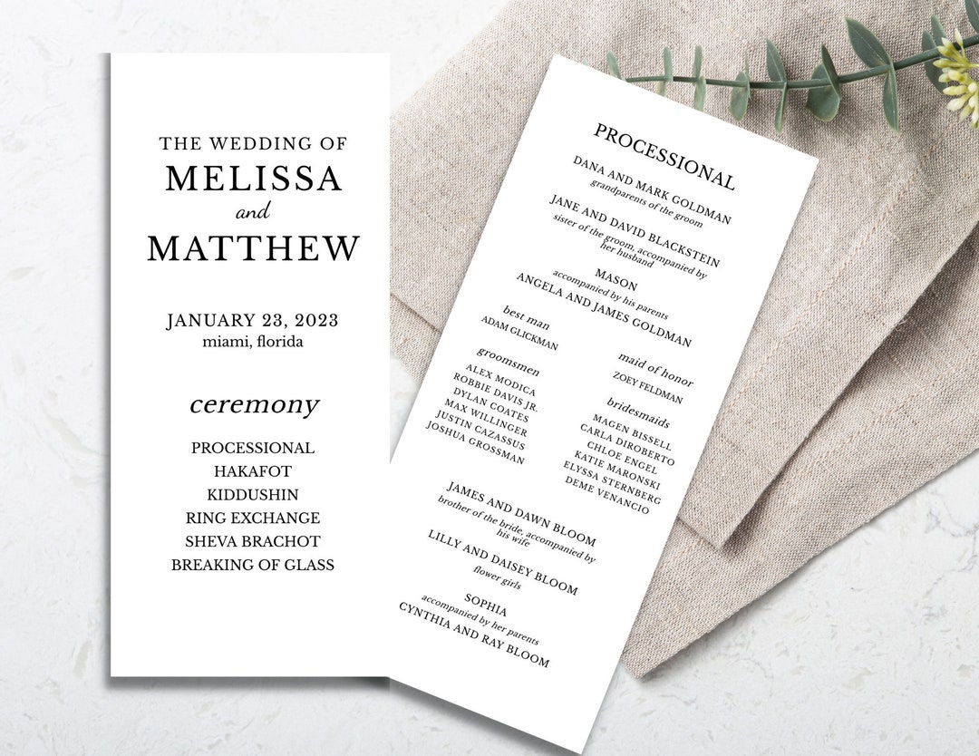 Minimalist Jewish Wedding Program Template (digital Download) - Etsy