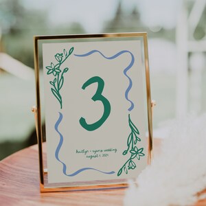 Watercolor table Numbers Template | Wavy Colorful Wedding Table Numbers ...