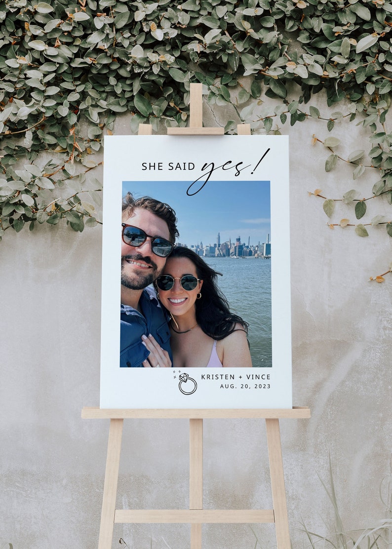 She Said Yes Engagement Sign Template: Photo Welcome Poster (digital ...