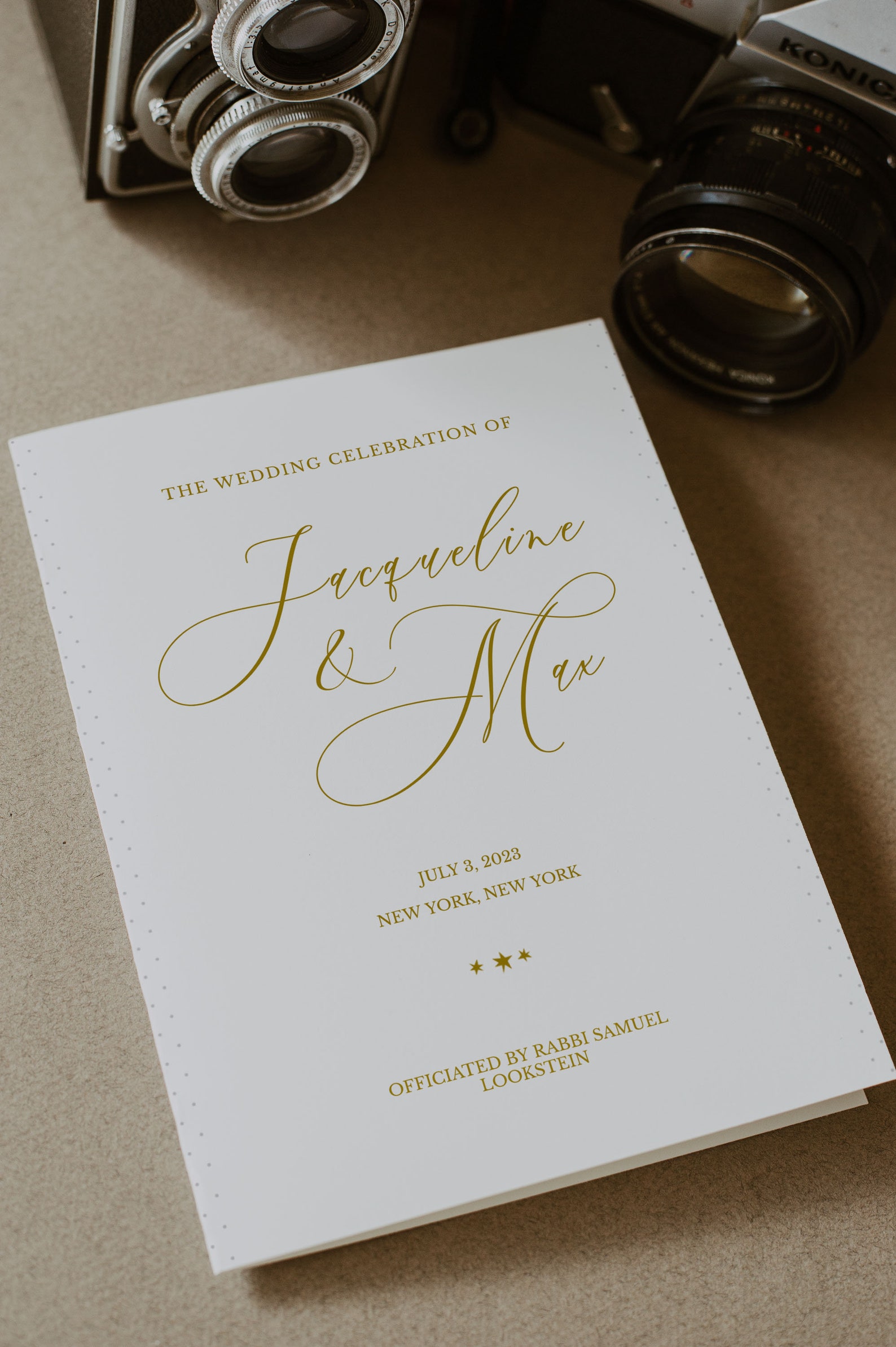Foldable Gold Wedding Program Template, Bi-fold Ceremony Program, Stars ...