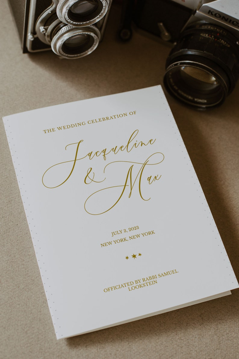 Foldable Gold Wedding Program Template, Bi-fold Ceremony Program, Stars ...