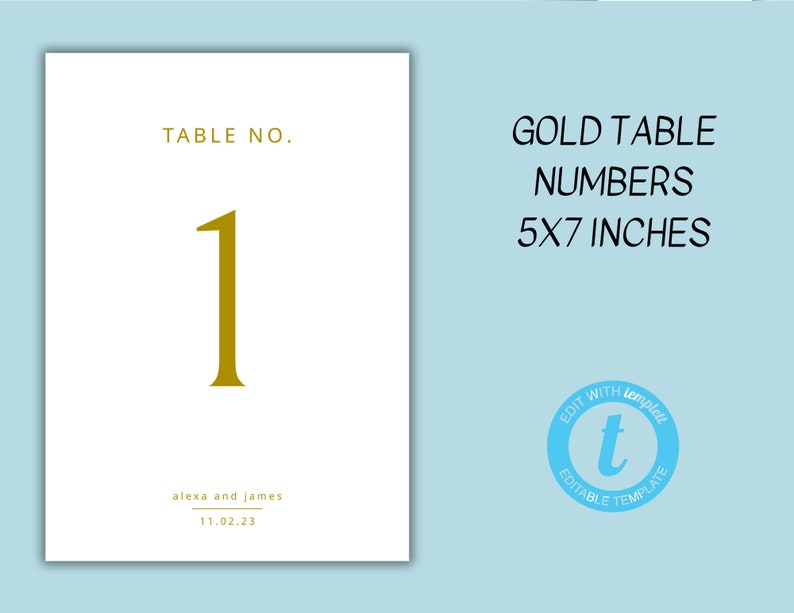 Gold Table Numbers Template Gold Wedding Sign Wedding - Etsy