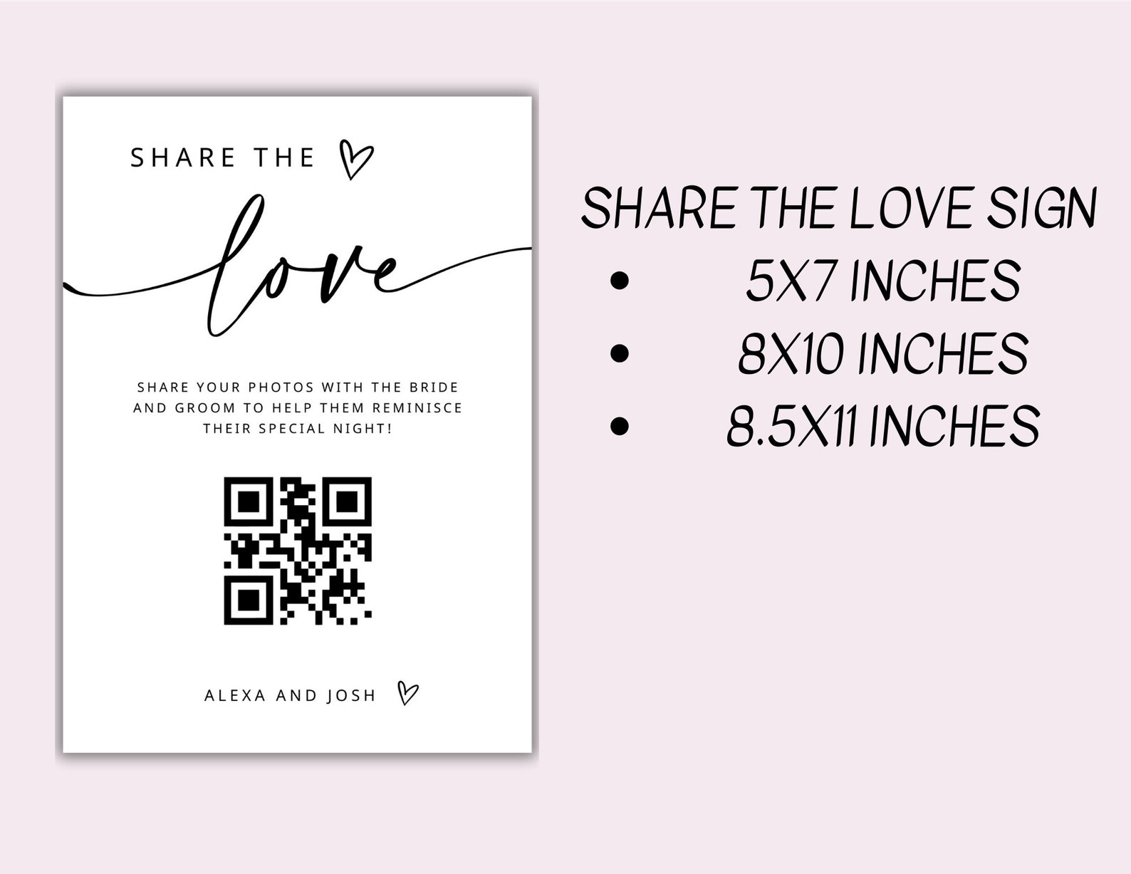 Share the Love QR Code Sign Template Wedding Photo Signs Scannable Qr ...